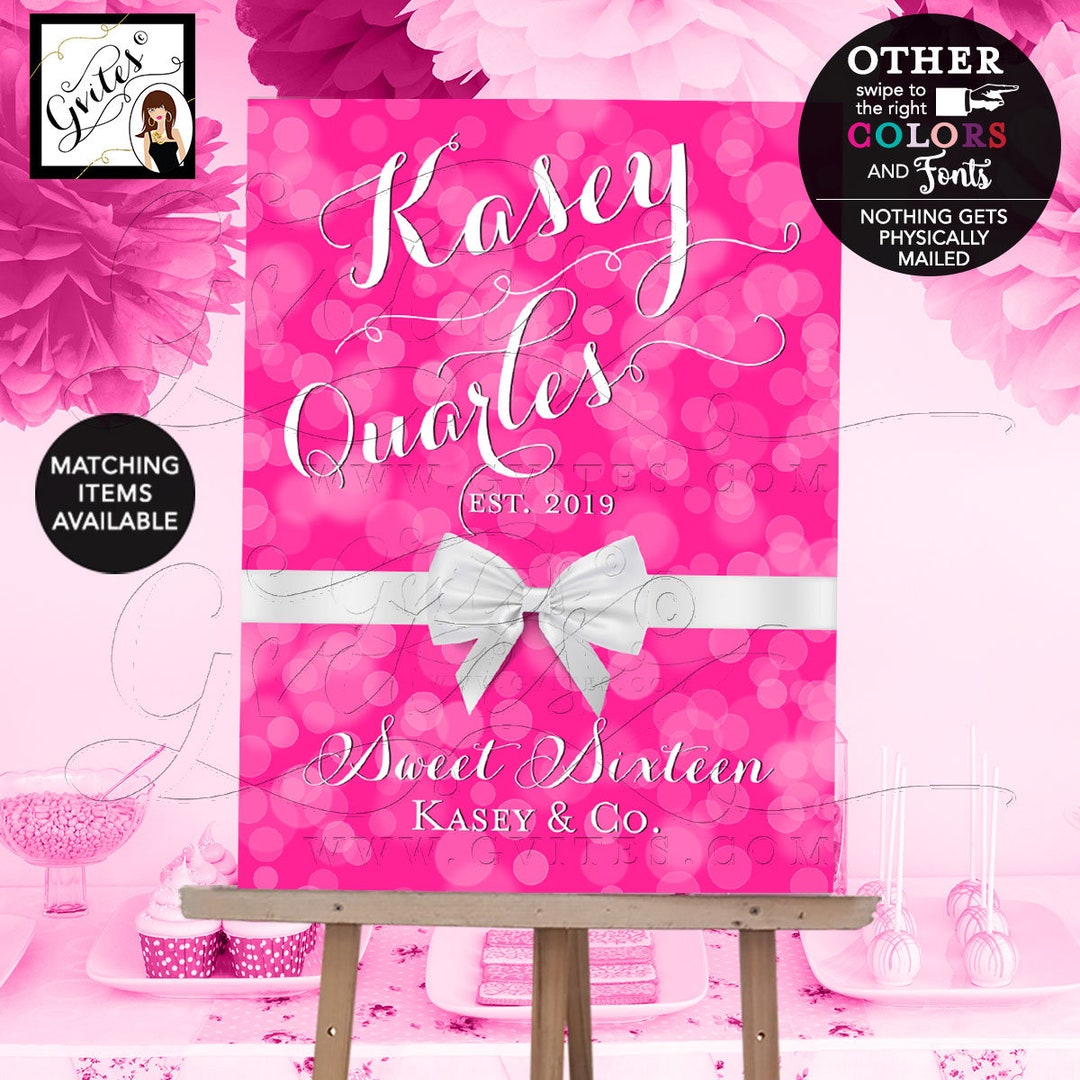 Pink Sweet 16 Welcome Sign Printable Birthday Poster Signs, Banners ...