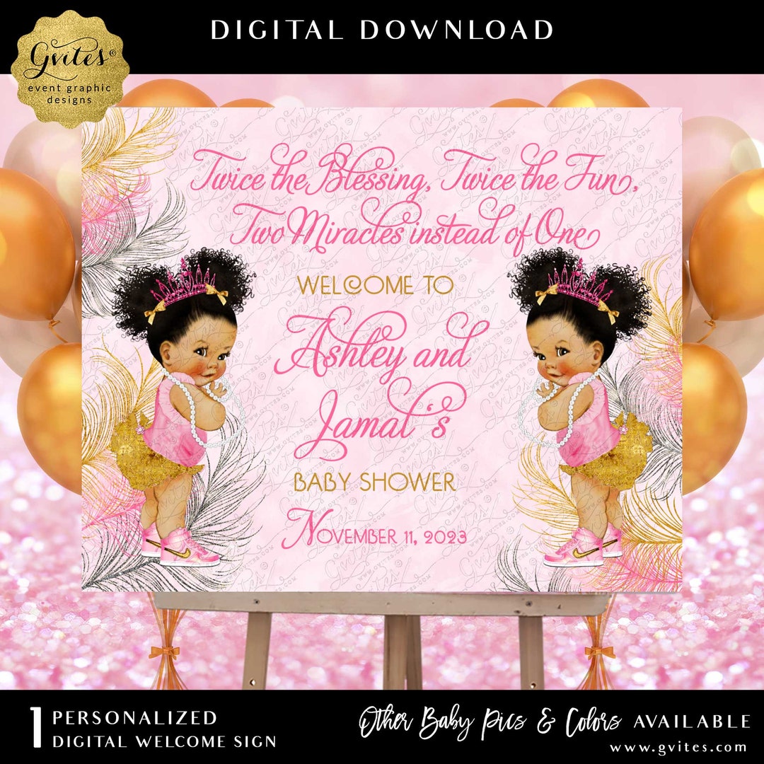 Welcome Sign Afro Puffs Princess Their Arrival Grows Near Pink Gold and ...