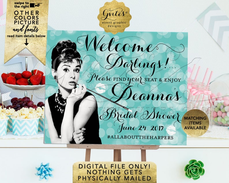 Bridal Shower Sign Welcome Darlings Audrey Hepburn Breakfast - Etsy