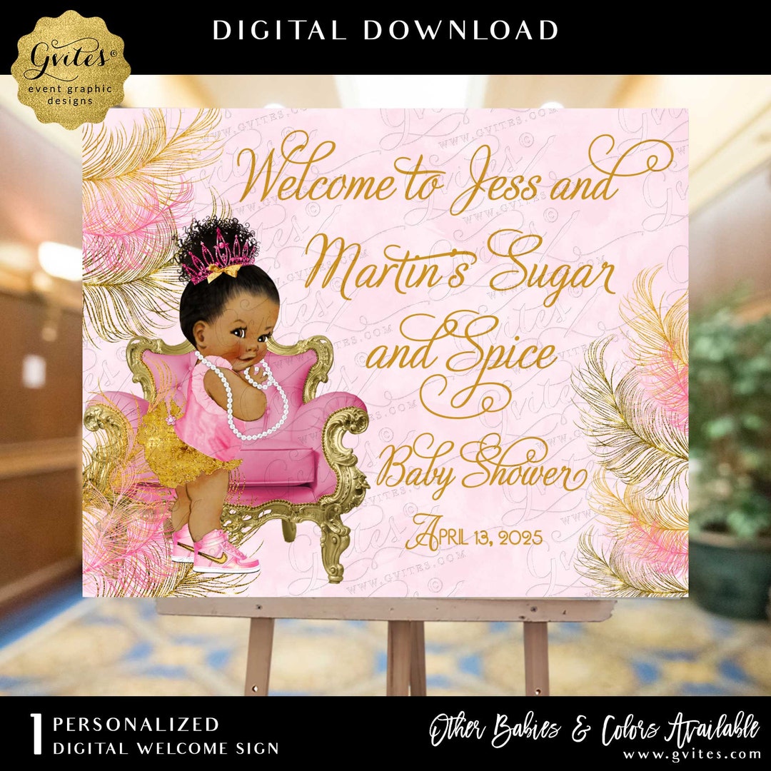 Sugar and Spice Welcome Sign | Sparkly Feathers Pink & Gold Princess ...