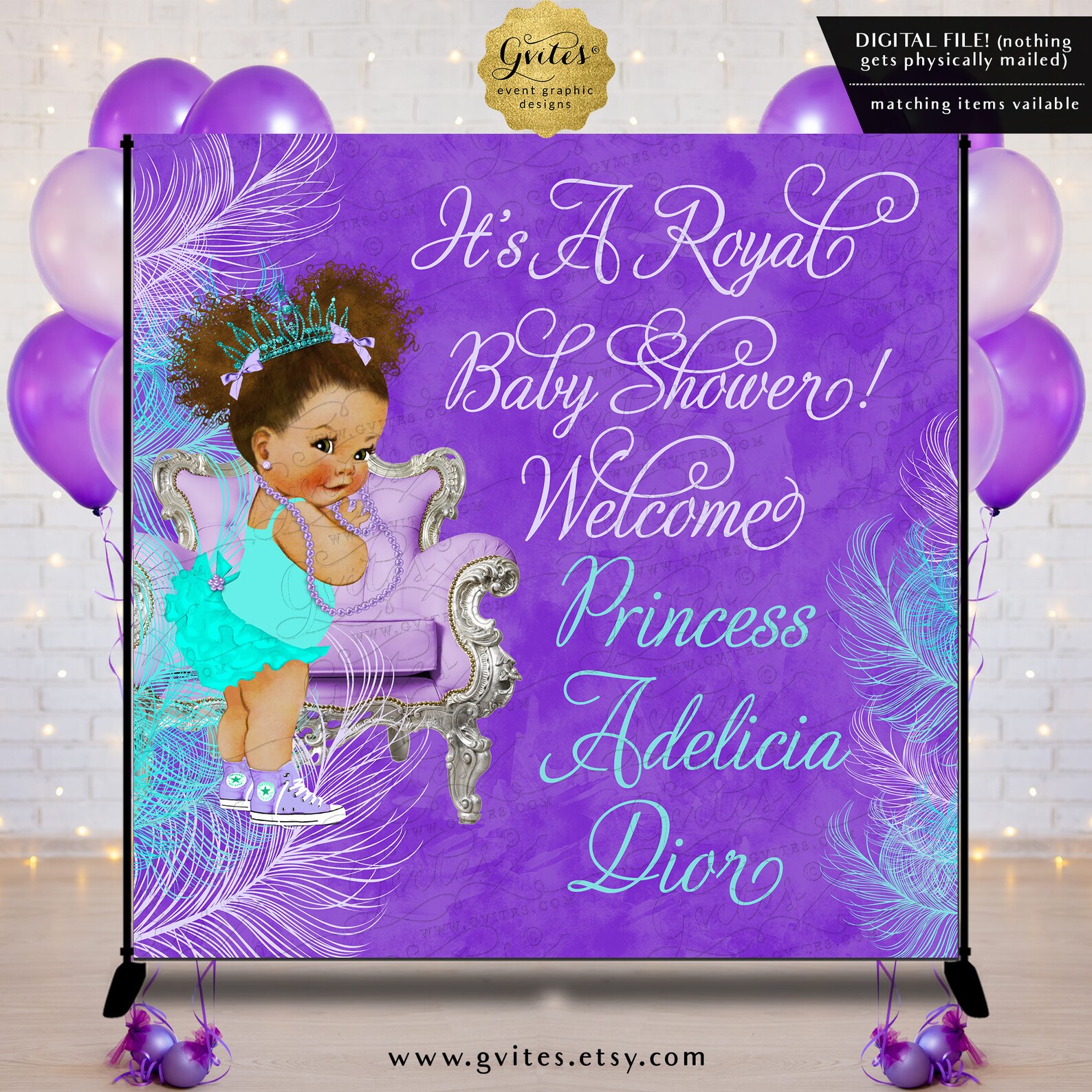 Afro Puffs Princess Baby Shower Backdrop Violet Purple Aqua - Etsy