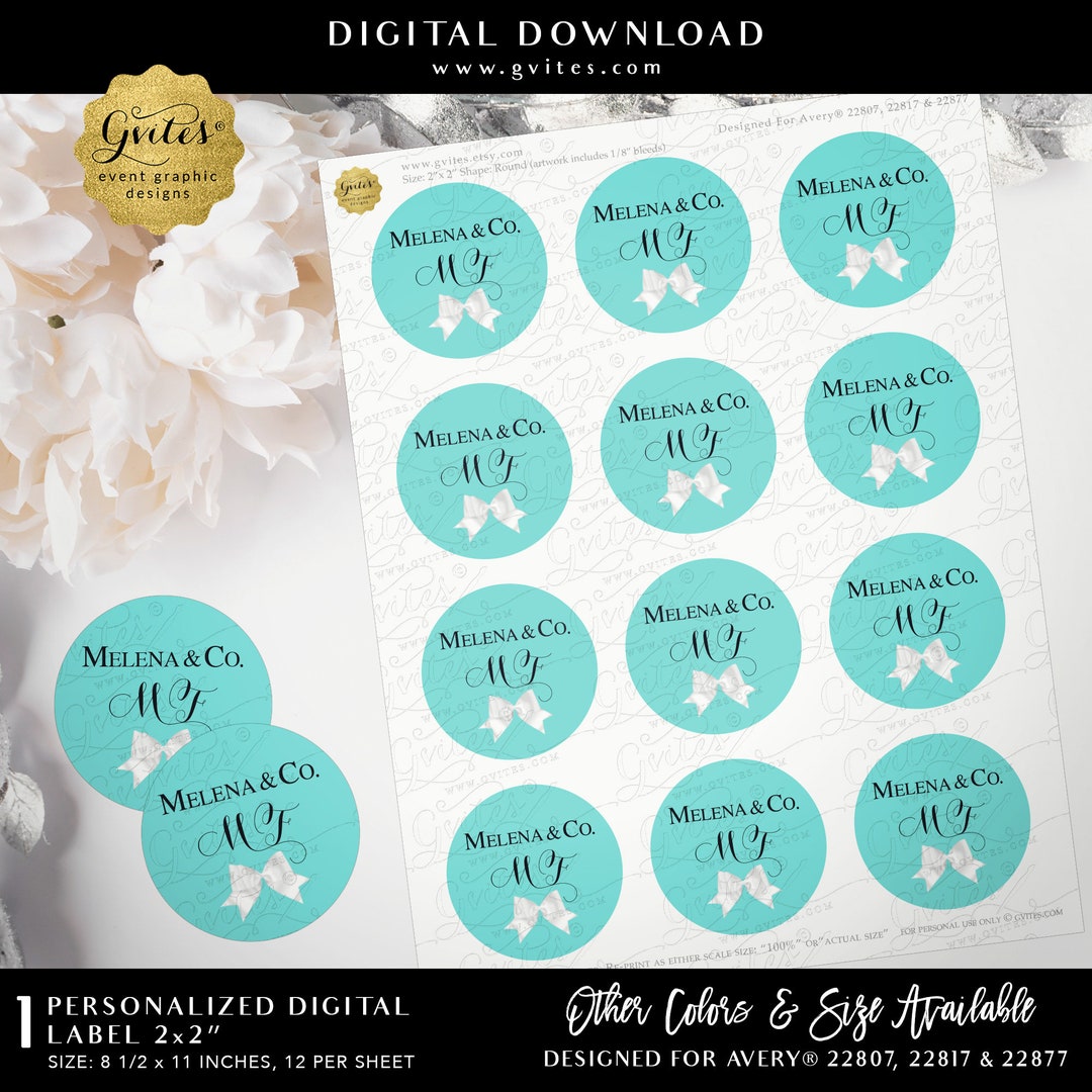 Initials Round Labels/stickers. Name and Co Party Blue Themed. JPG ...