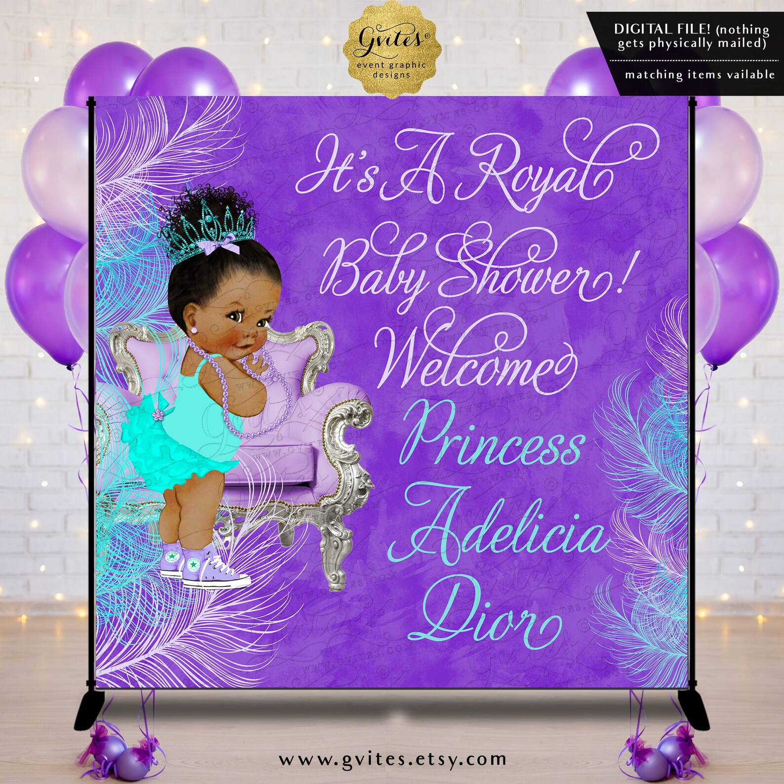 Afro Puffs Princess Baby Shower Backdrop Violet Purple Aqua - Etsy