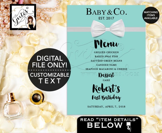 Baby and Co Baby Shower or Birthday Menu Cards, Blue and White, BOY ...