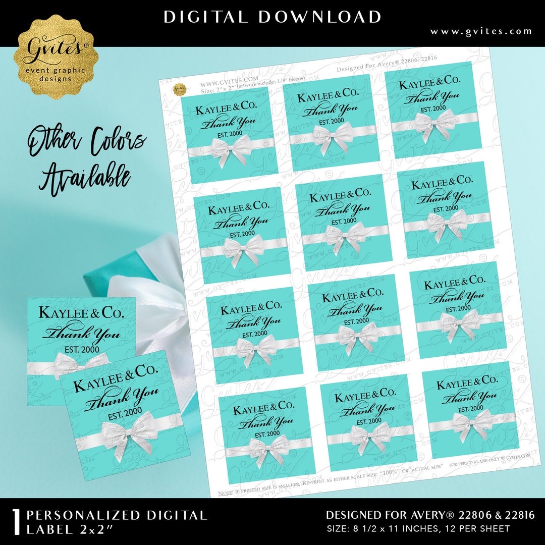 Printable Breakfast & Co Blue Avery 2x2 Favor Stickers/labels Designed ...
