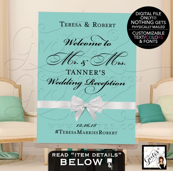 Welcome Wedding Reception Sign | Breakfast at themed blue party ...