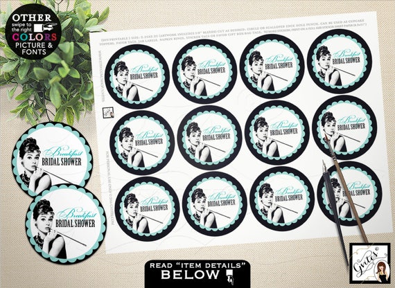 Breakfast at party, labels, stickers, cupcake toppers, favor tags, jar ...