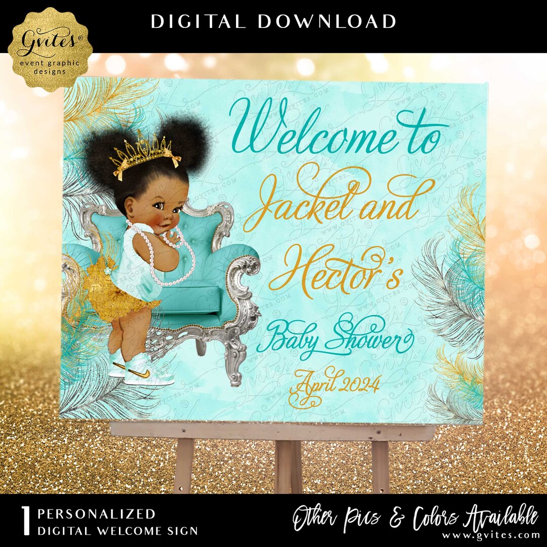 Welcome Girl Sign Sparkly Feathers Turquoise Blue & Lava Gold and ...
