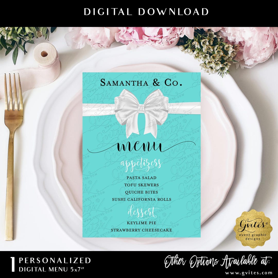 Blue Menu Card Printable | Breakfast at Blue Personalized Name & Co ...