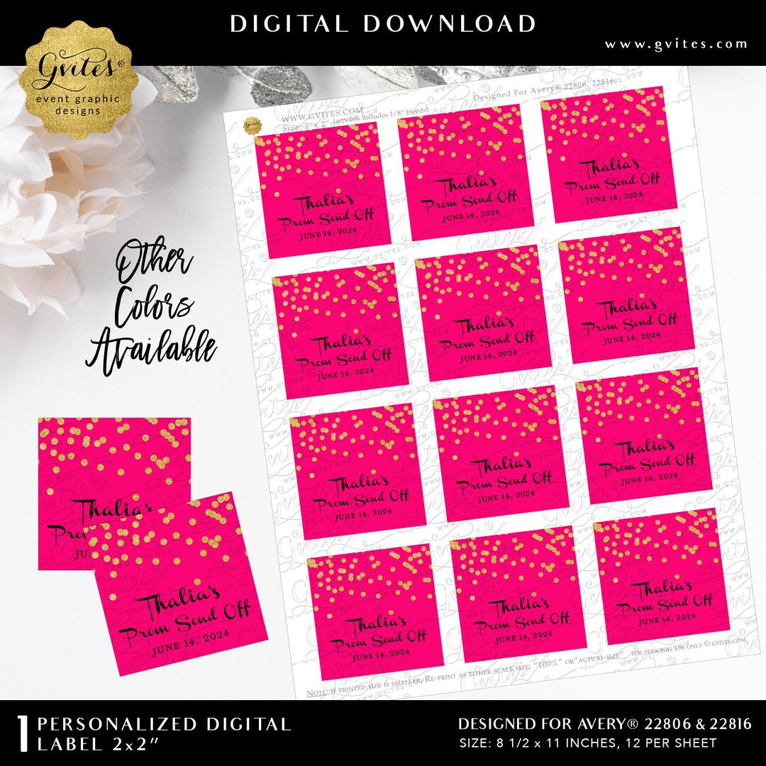Lux Pink & Gold Confetti Labels Party Favors Candy Bar Wrapper 2x2 ...