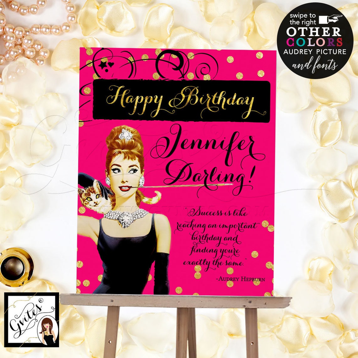 Audrey Hepburn Printable Party Signs Pink and Gold Happy | Etsy