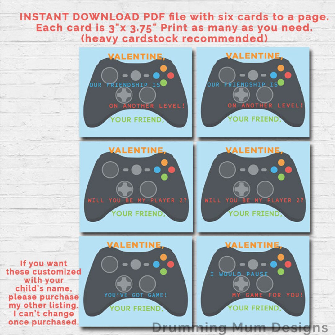 INSTANT DOWNLOAD Video Game Valentines Day Cards Kid Valentine Card ...