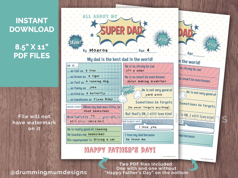 PRINTABLE Comic Book Superhero All About My Dad Fill in the - Etsy