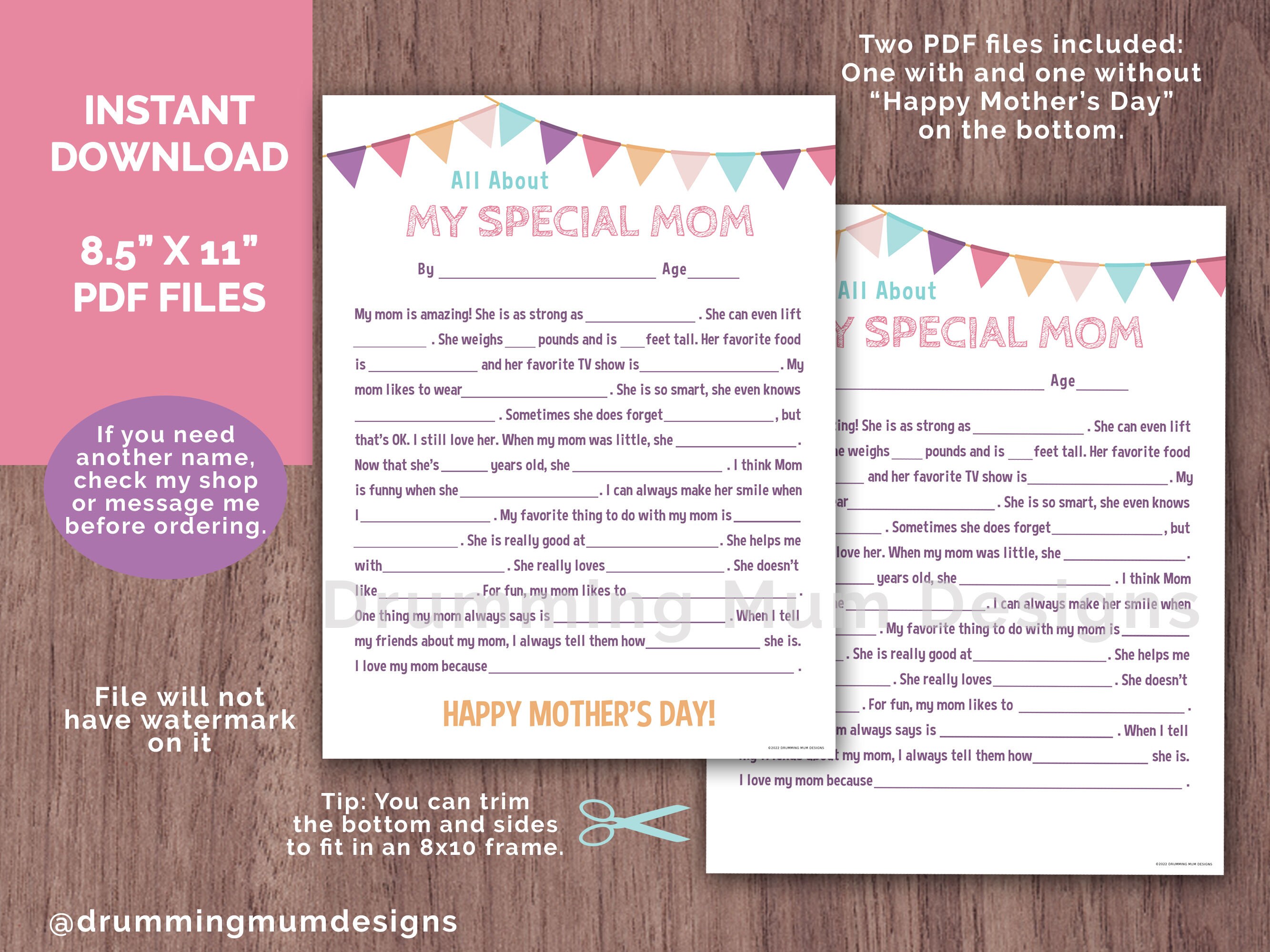 All About My Mom PRINTABLE Fill in the Blank Gift for - Etsy Australia