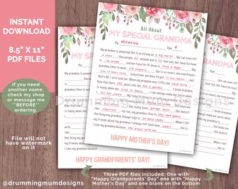 PRINTABLE All About My Mom Fill in the Blank Gift for Mother's Day Mama ...