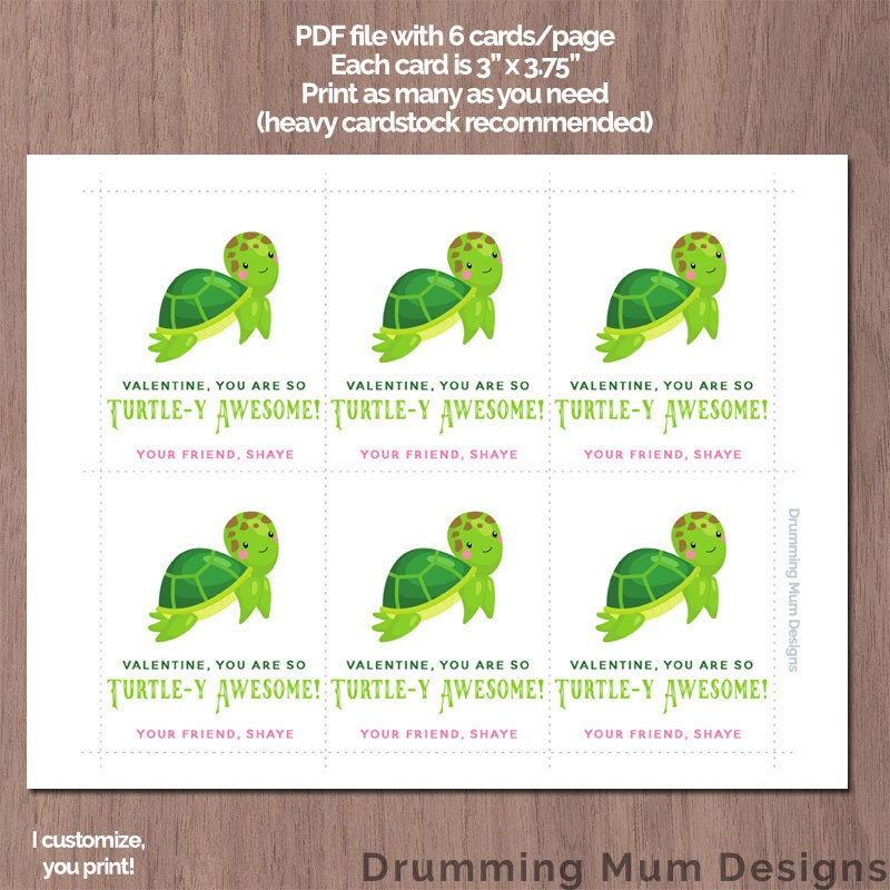 Turtle Valentines Day Cards Kids Valentine Cards School Class - Etsy