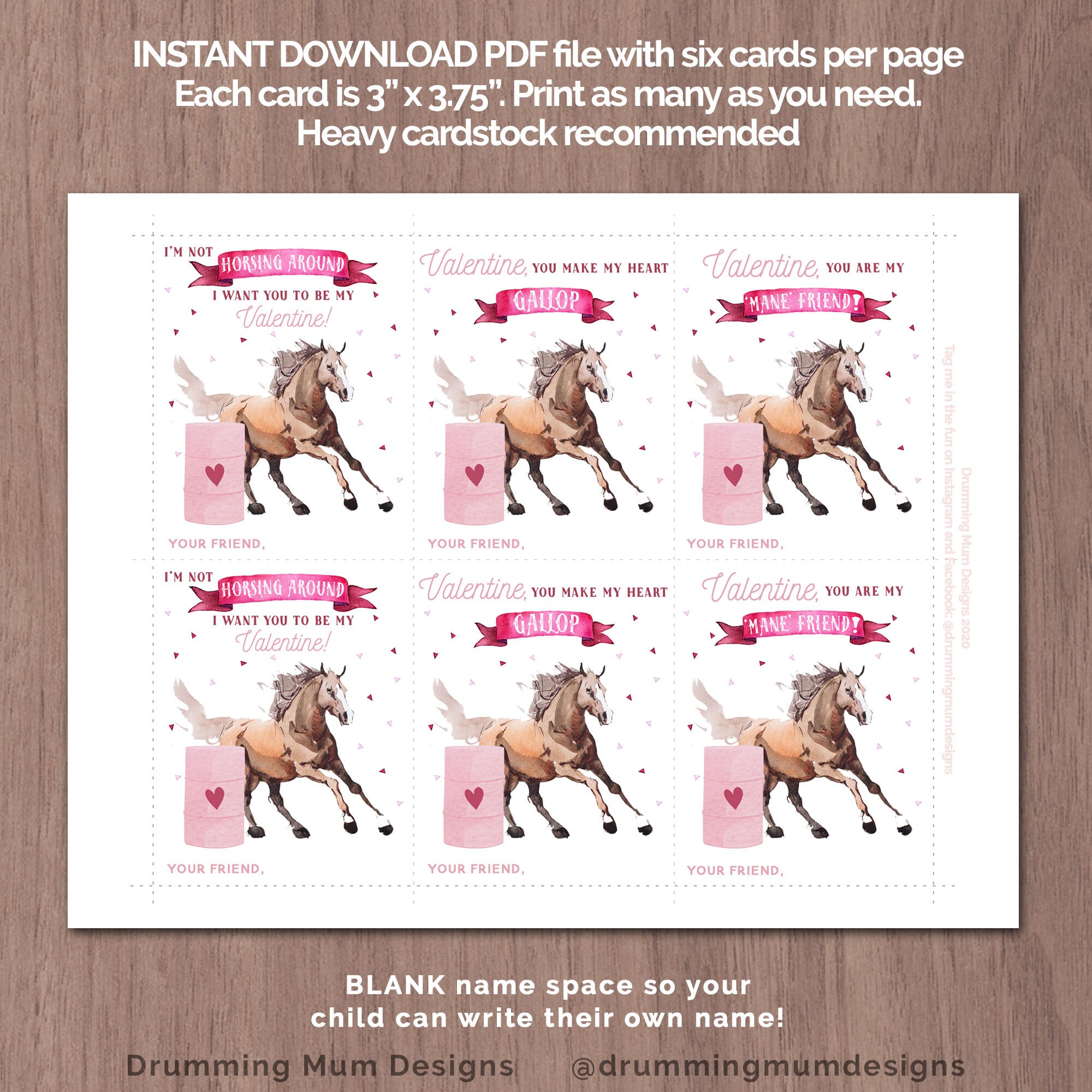 INSTANT DOWNLOAD Horse Valentines Day Cards Kid Valentine Card | Etsy