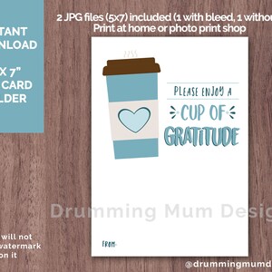 Coffee Gift Card Holder PRINTABLE Cup of Gratitude Teacher Thank You ...