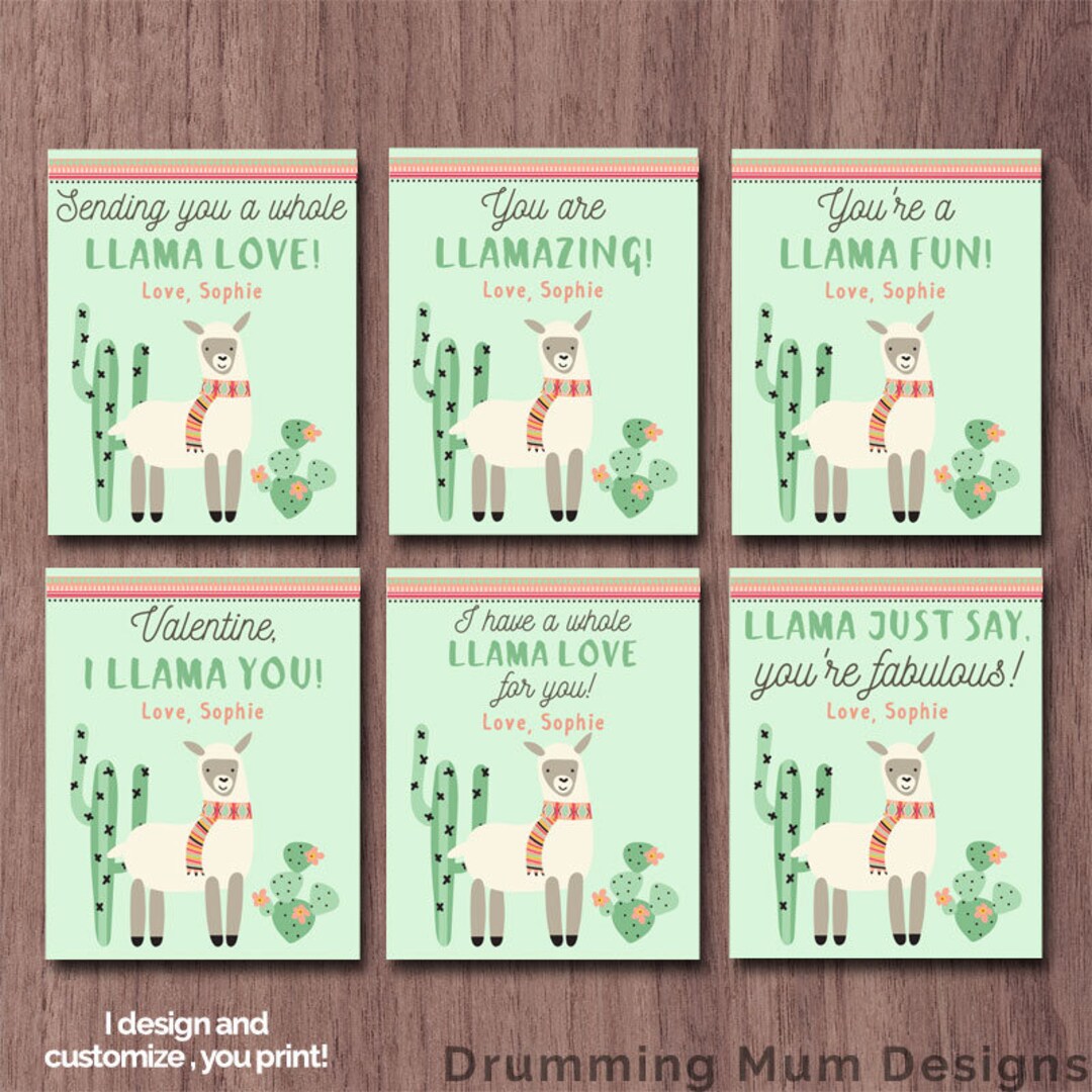 Llama Valentines Day Cards Kid Valentine Card School Alpaca Class ...