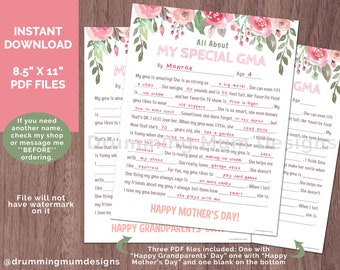 PRINTABLE All About My Mom Fill in the Blank Gift for Mother's Day Mama ...