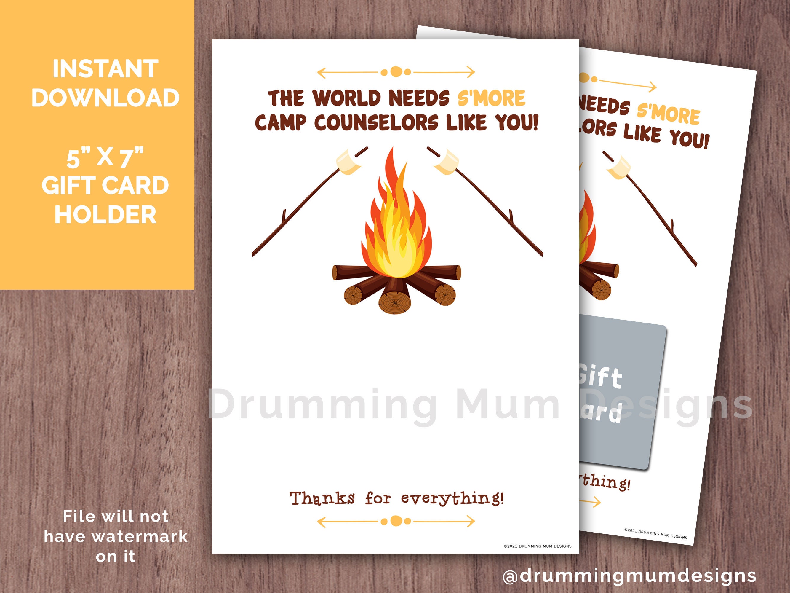 PRINTABLE Summer Camp Counselor Thank You Card Gift Card | Etsy