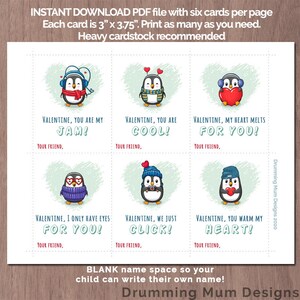 INSTANT DOWNLOAD Cute Penguins Valentines Day Cards Kid Valentine Card ...