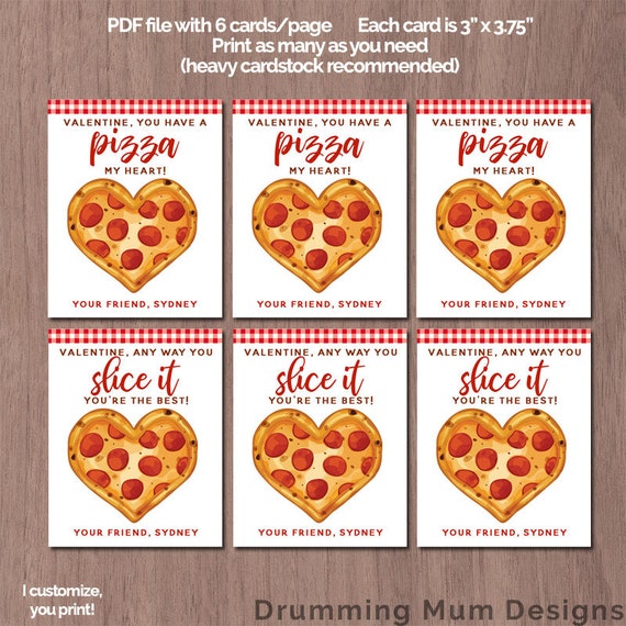 Pizza Valentines Day Cards Kid Valentine Card School Class You | Etsy