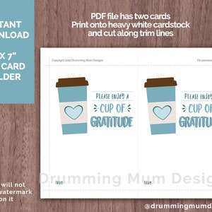 Coffee Gift Card Holder PRINTABLE Cup of Gratitude Teacher Thank You ...