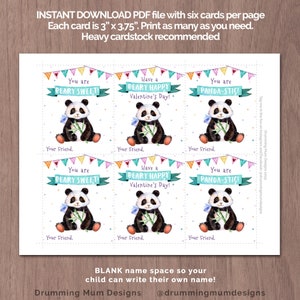 INSTANT DOWNLOAD Panda Valentines Day Cards Kid Valentine Card School ...