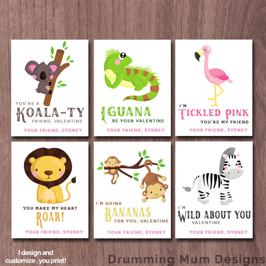 Zoo Animal Valentines Day Cards Kids Valentine Cards School Class Zoo ...