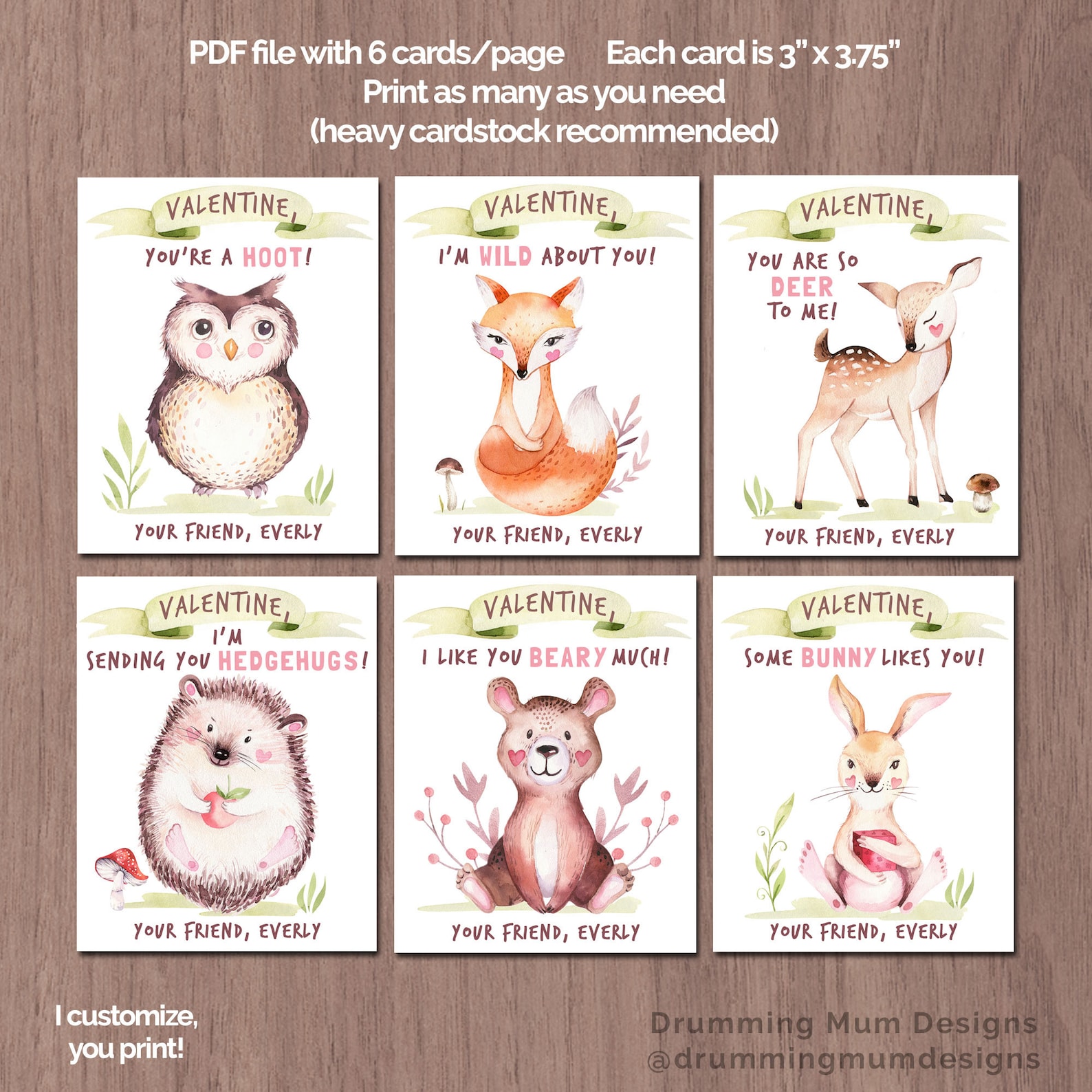 Woodland Animals Valentines Day Cards Forest Creatures Critters Kids ...