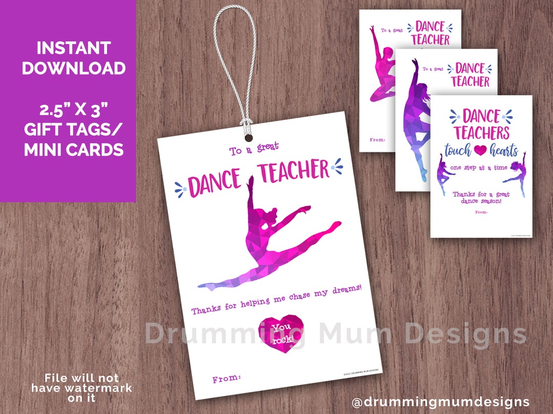 Dance Teacher Thank You Gift Tags or Cards PRINTABLE End of Season Gala ...
