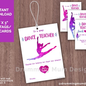 Dance Teacher Thank You Gift Tags or Cards PRINTABLE End of Season Gala ...