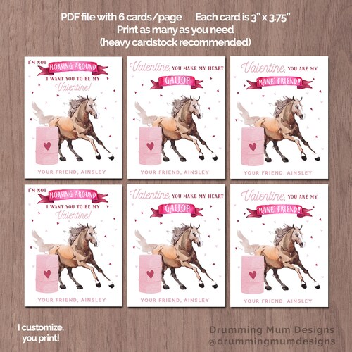 Kids Valentine Cards for School. Cute Horse Valentines Day - Etsy