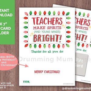 Teacher Christmas Card Gift Card Holder Holiday Coffee Thank You Happy ...