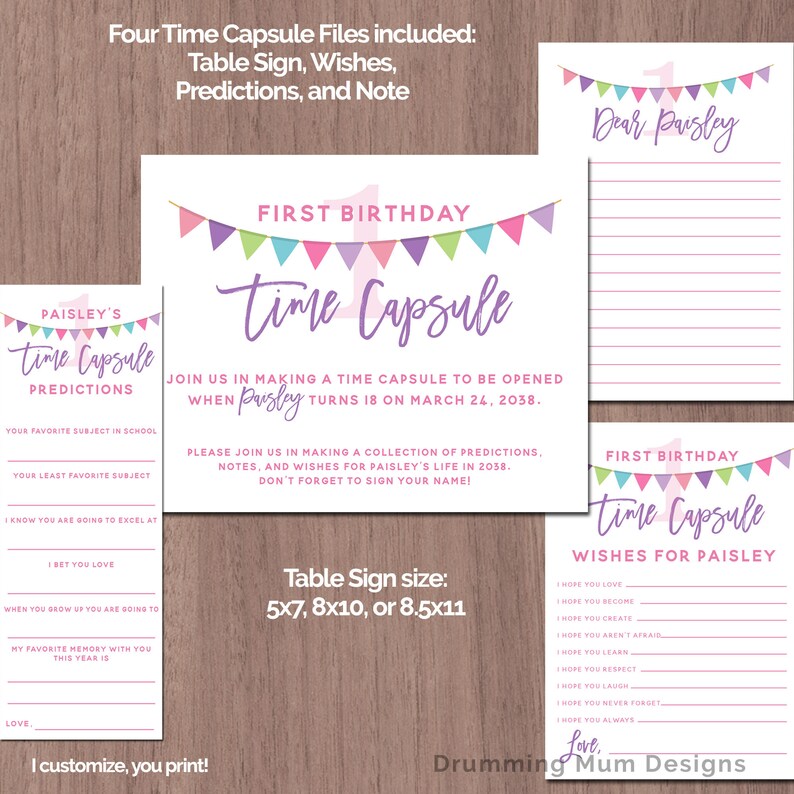 Time Capsule First Birthday GIRL 1st Printable Time Capsule | Etsy