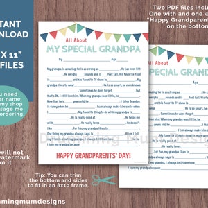 PRINTABLE All About My Grandpa Fill in the Blank Gift for Grandparents ...