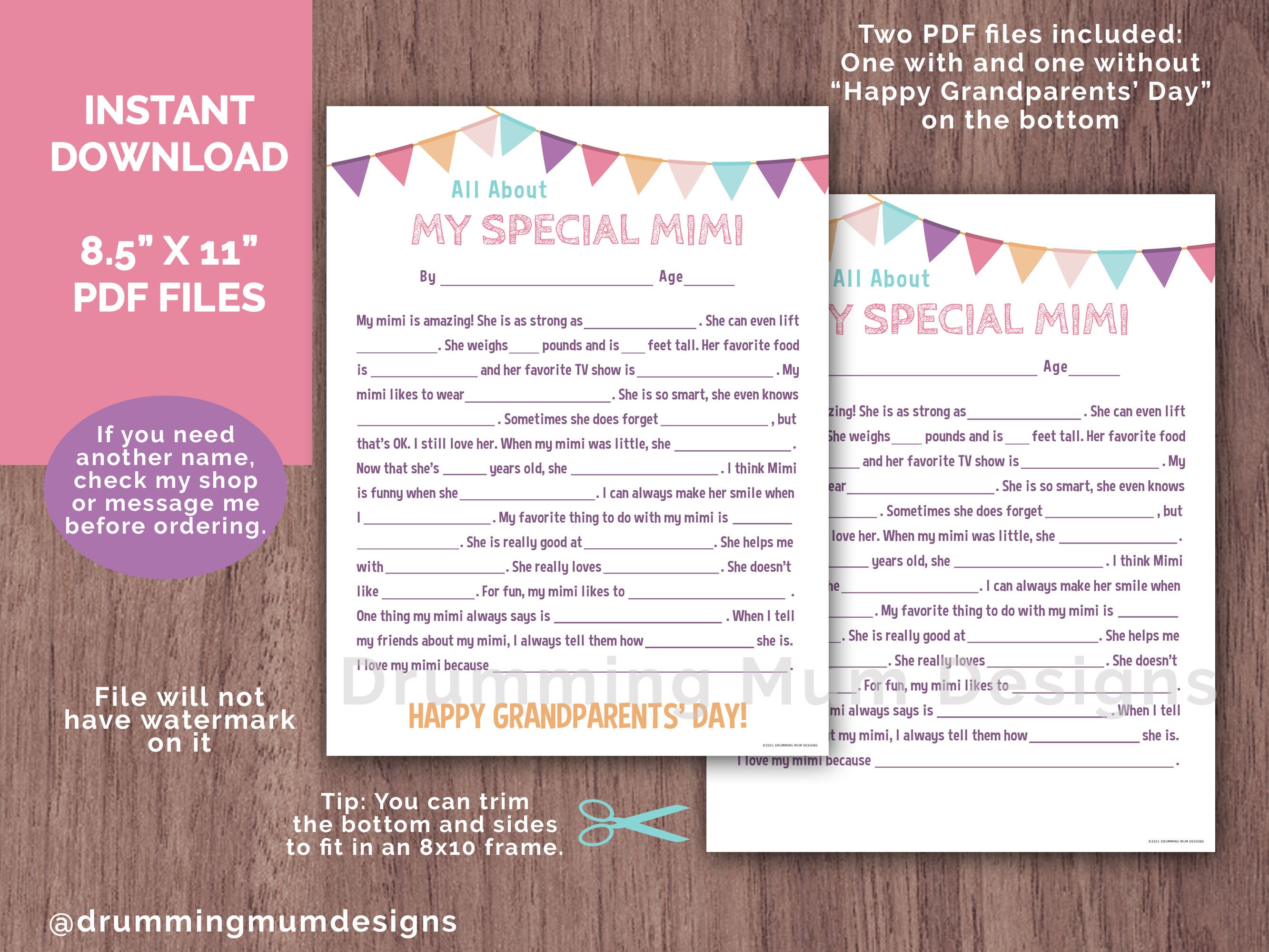 All About My Mimi PRINTABLE Fill in the Blank Gift for | Etsy