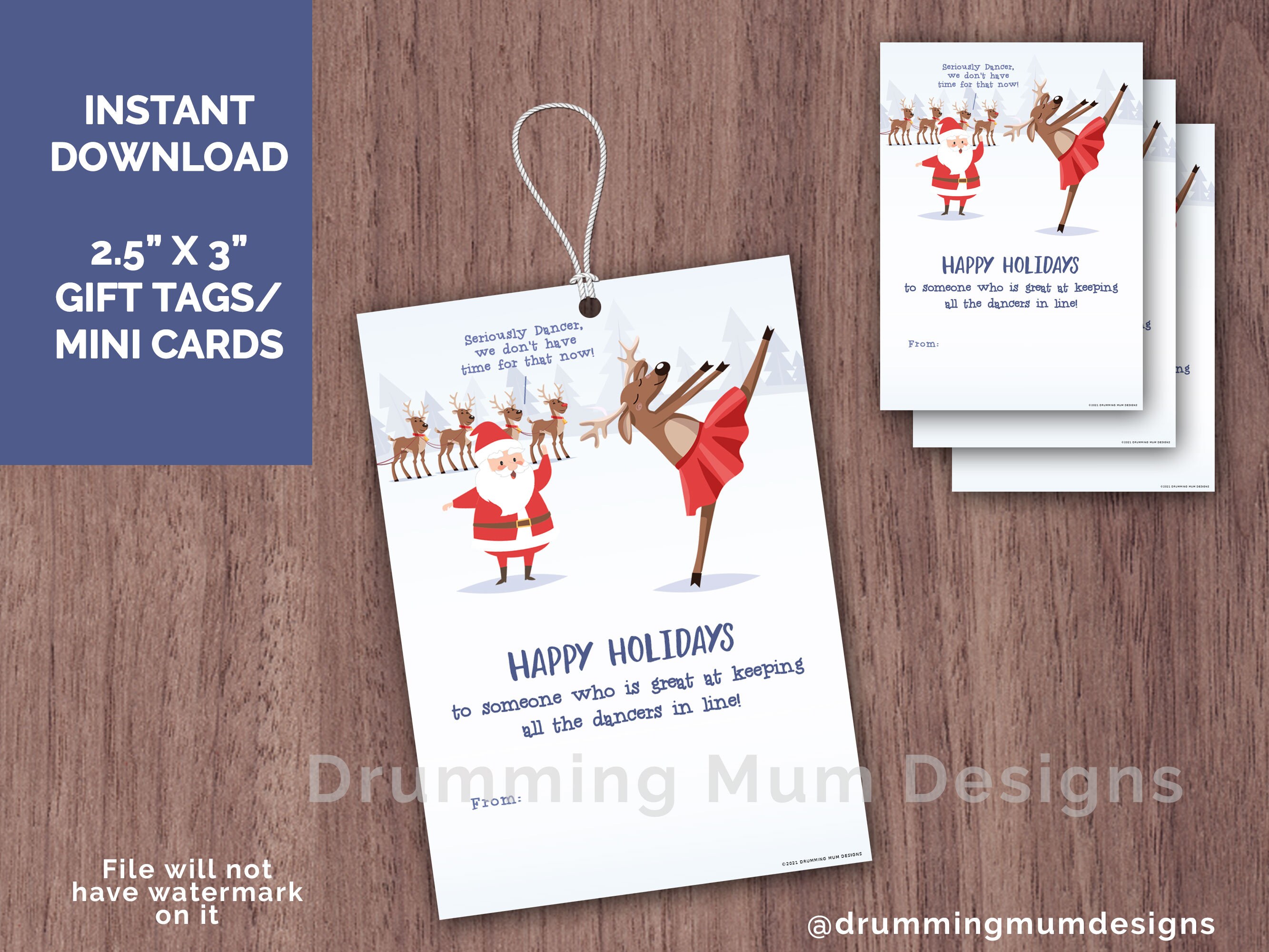 Dance Teacher Holiday Card Gift Tags Note PRINTABLE Christmas Dancer ...