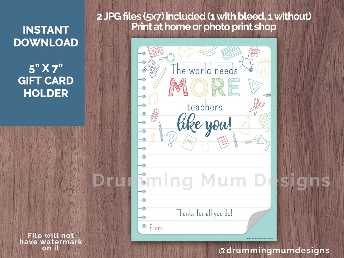 Teacher Appreciation Gift Card Holder PRINTABLE Last Day of - Etsy