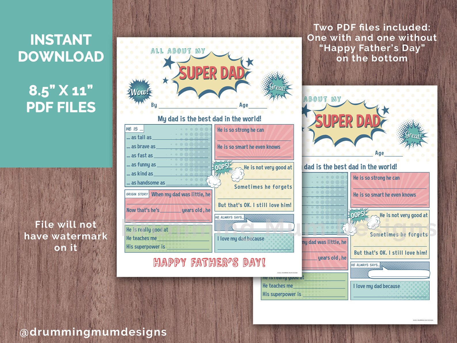 PRINTABLE Comic Book Superhero All About My Dad Fill in the - Etsy