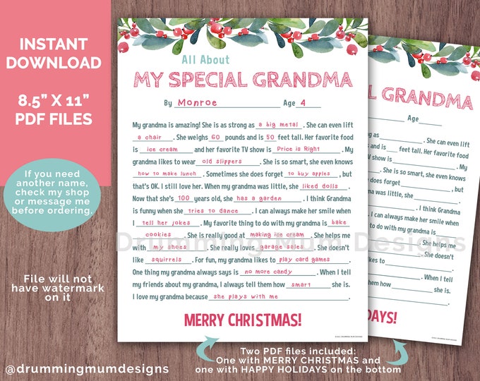 All About My Grandma, Mother's Day Gift, Grandparent's Day Gift From ...