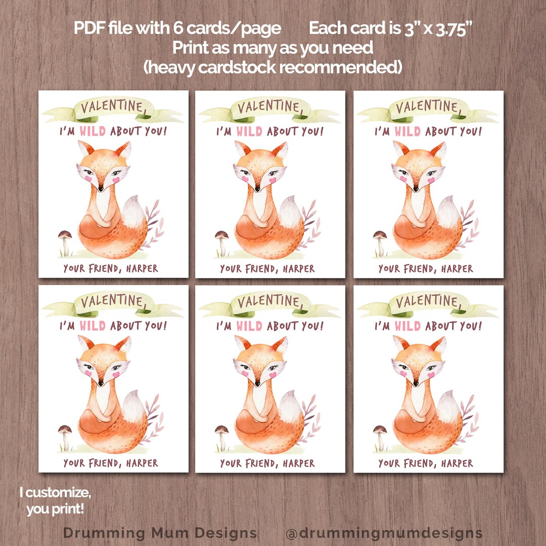 Cute Fox Woodland Animals Valentines Day Cards Forest Creatures ...