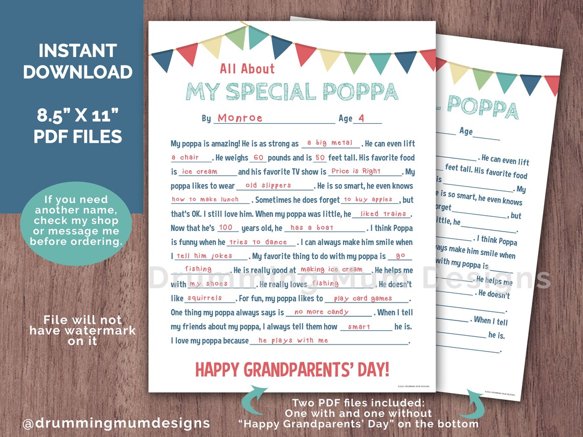PRINTABLE All About My Poppa Fill in the Blank Gift for - Etsy Ireland