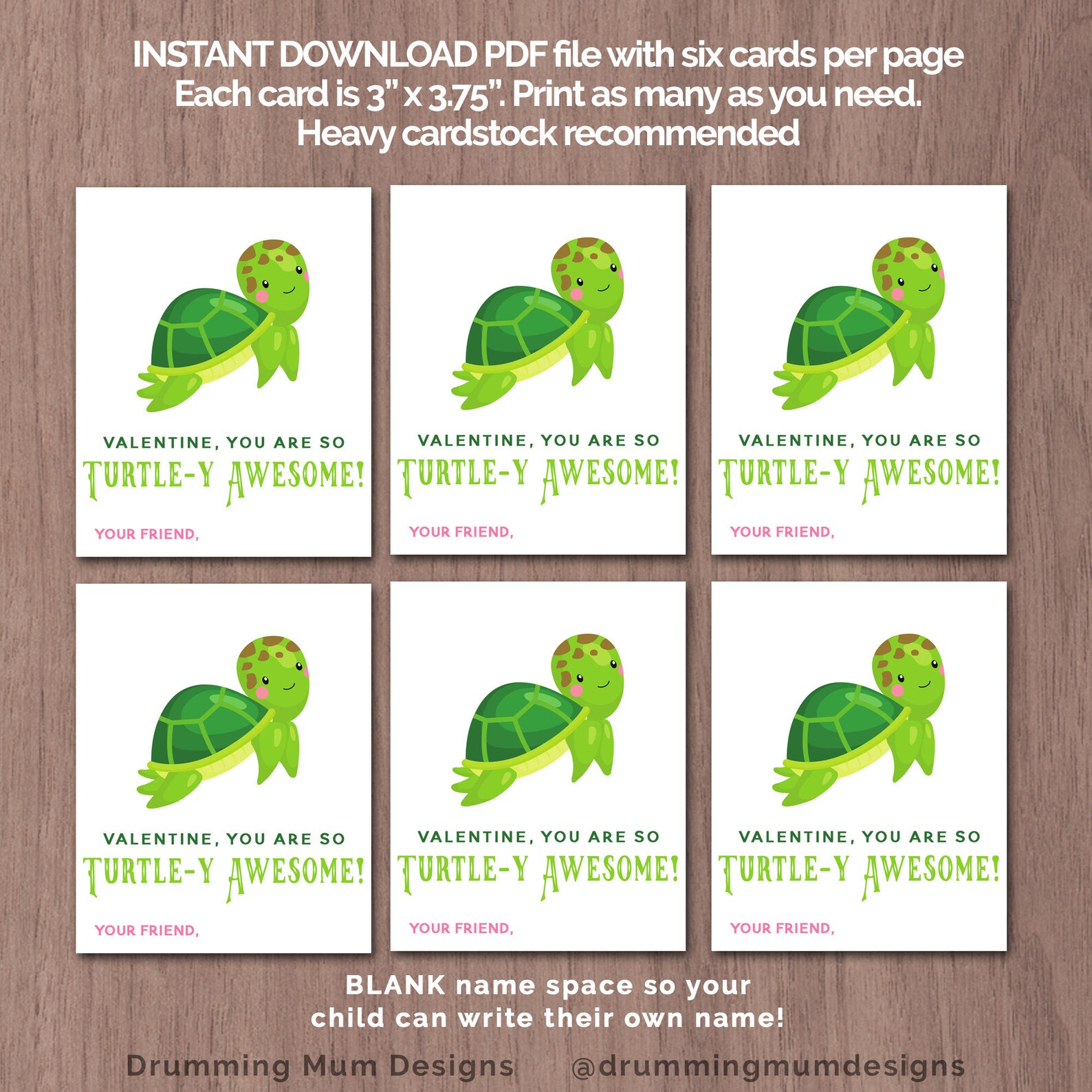 INSTANT DOWNLOAD Turtle Valentines Day Cards Kids Valentine | Etsy