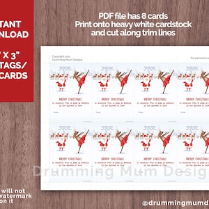 Dance Teacher Christmas Card Gift Tags Note PRINTABLE Happy Holidays ...