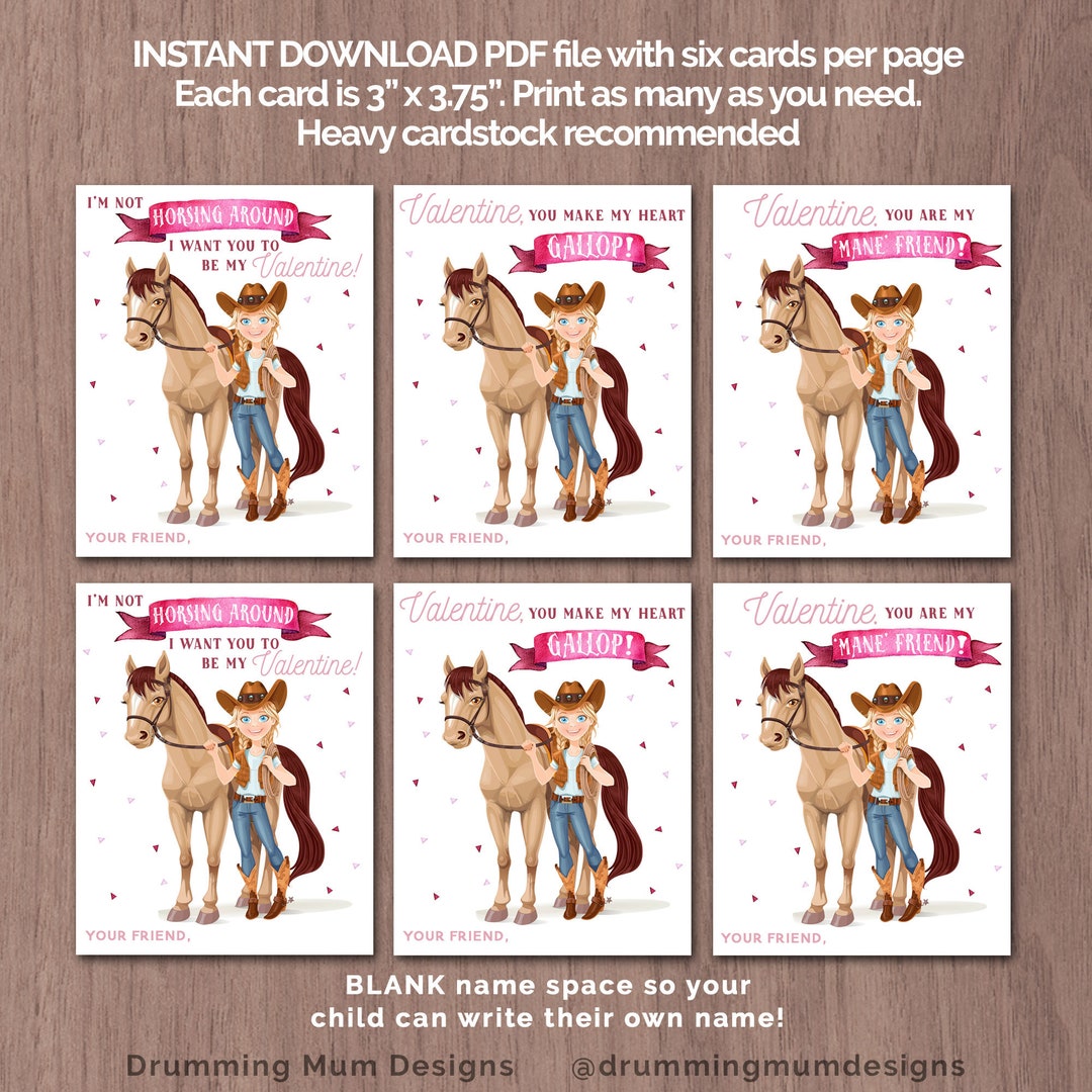 INSTANT DOWNLOAD Horse Valentines Day Cards Kid Valentine Card - Etsy