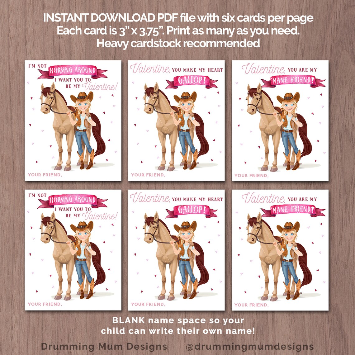 INSTANT DOWNLOAD Horse Valentines Day Cards Kid Valentine Card - Etsy