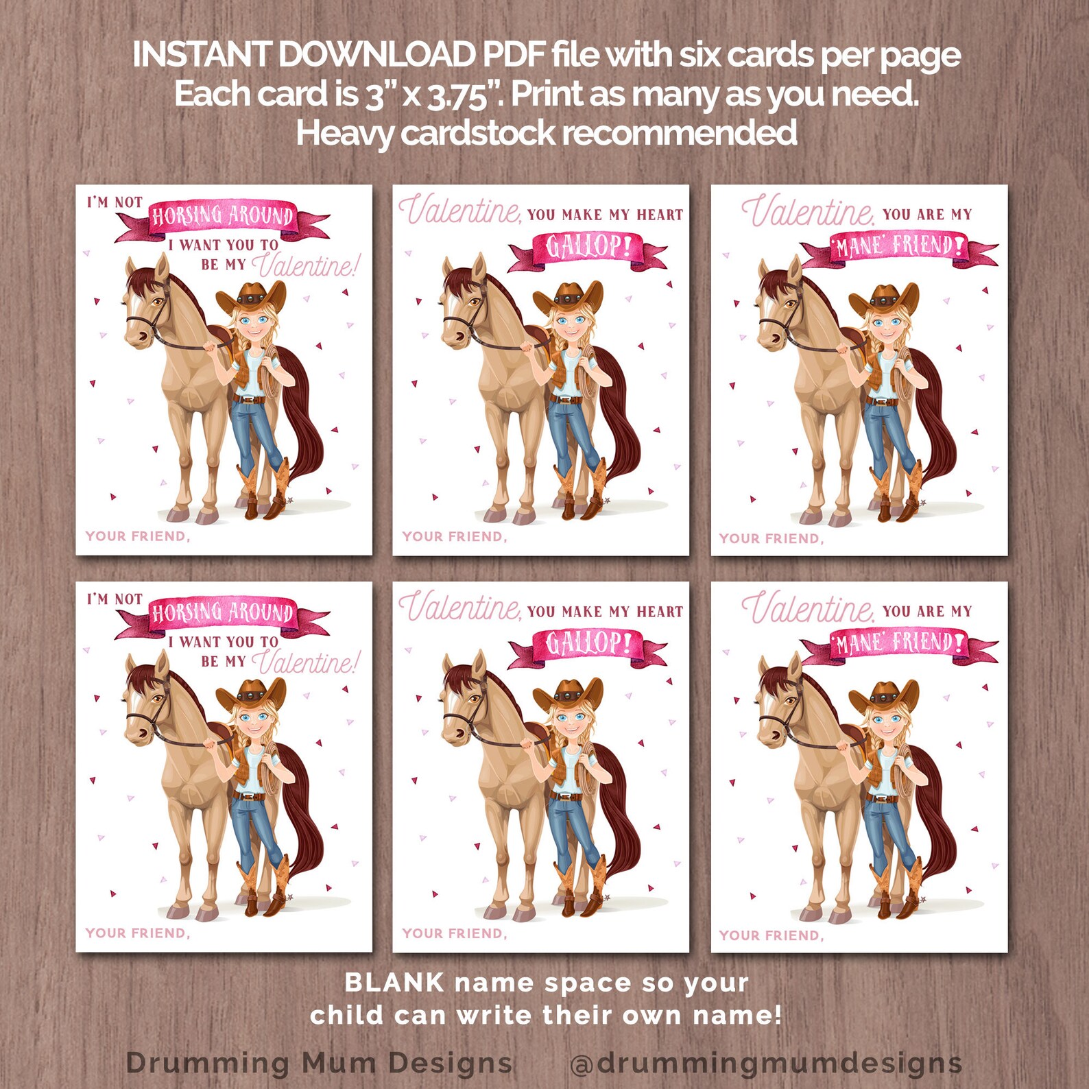 INSTANT DOWNLOAD Horse Valentines Day Cards Kid Valentine Card - Etsy