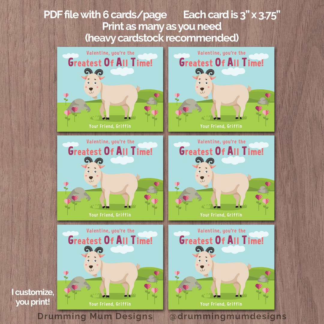 Cute Goat Valentines Day Cards Kids Printable Valentine Card School ...